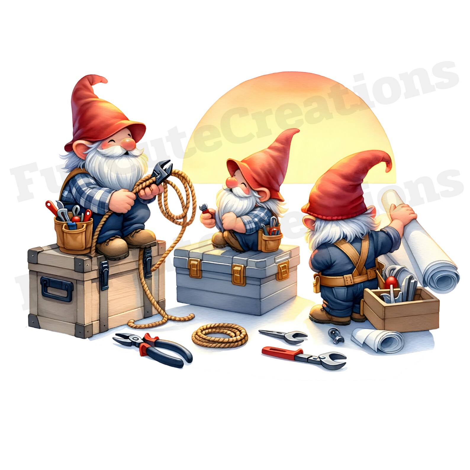 Construction Three Gnomes Clipart, Builder Gnomes, Construction PNG, Construction Party, With ...