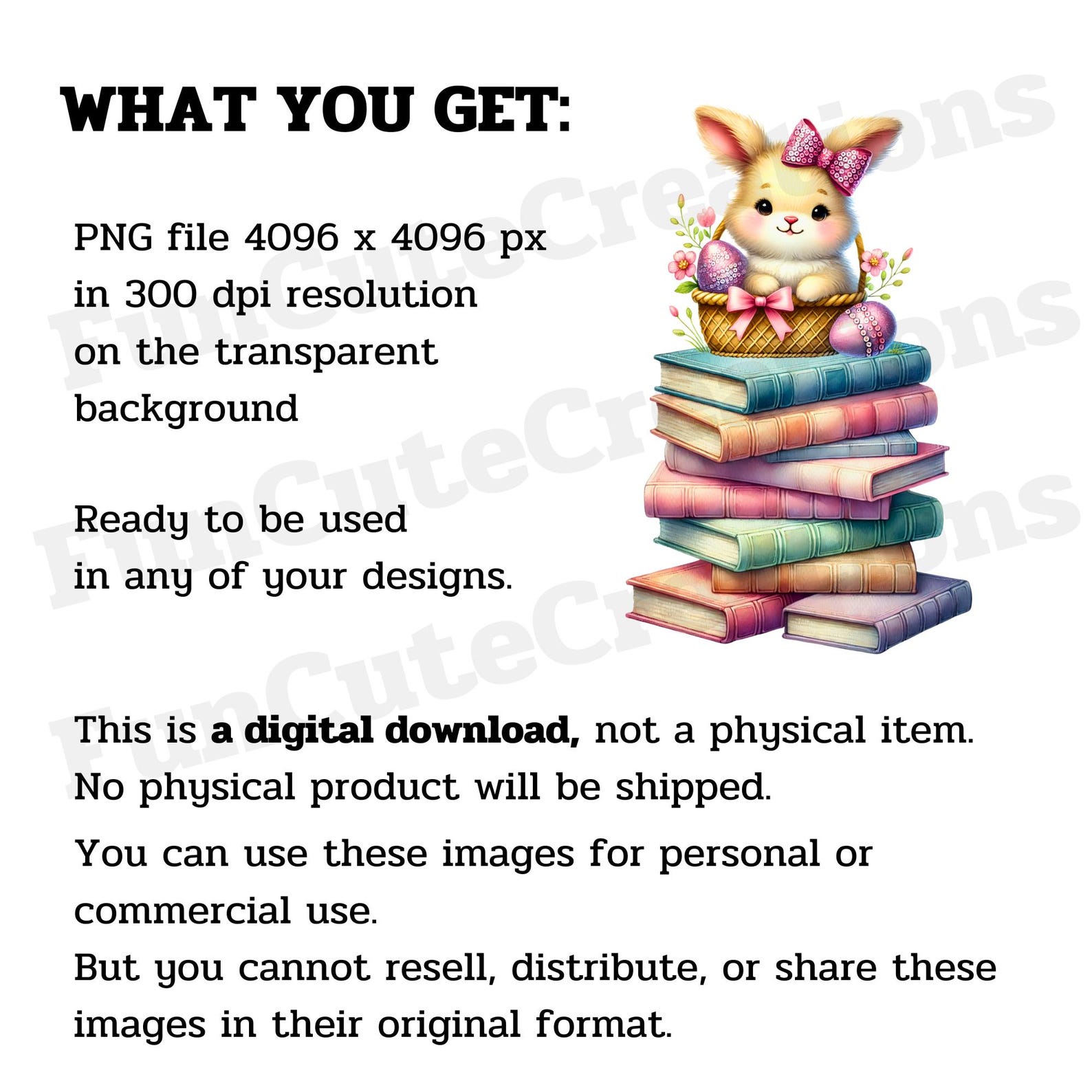 Easter Coquette Stack of Books PNG, Cute Book PNG, Easter Bunny PNG ...