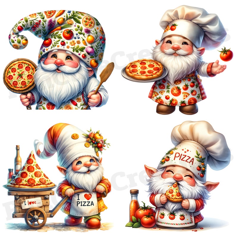 Pizza Gnome Watercolor Clipart Bundle, Chef Gnome Artwork, Pizza Lovers ...