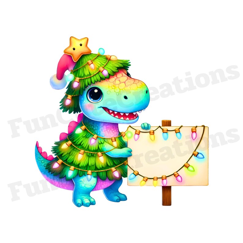 Christmas Dino With Sign Clipart, Digital Dino Art, Christmas Dinosaur ...