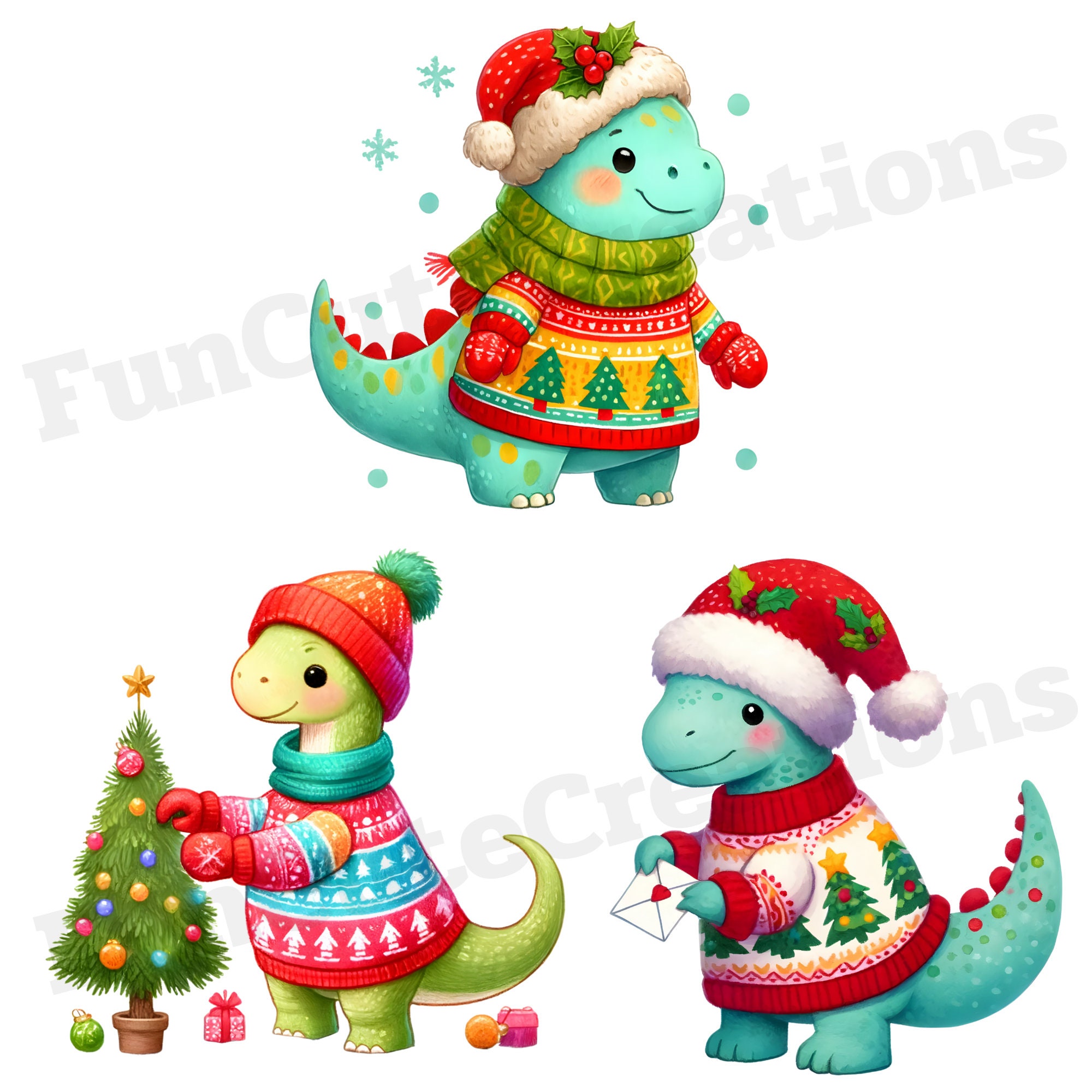 Christmas Dinosaur Clipart, Dinosaur Clipart, Christmas Dino, Festive ...