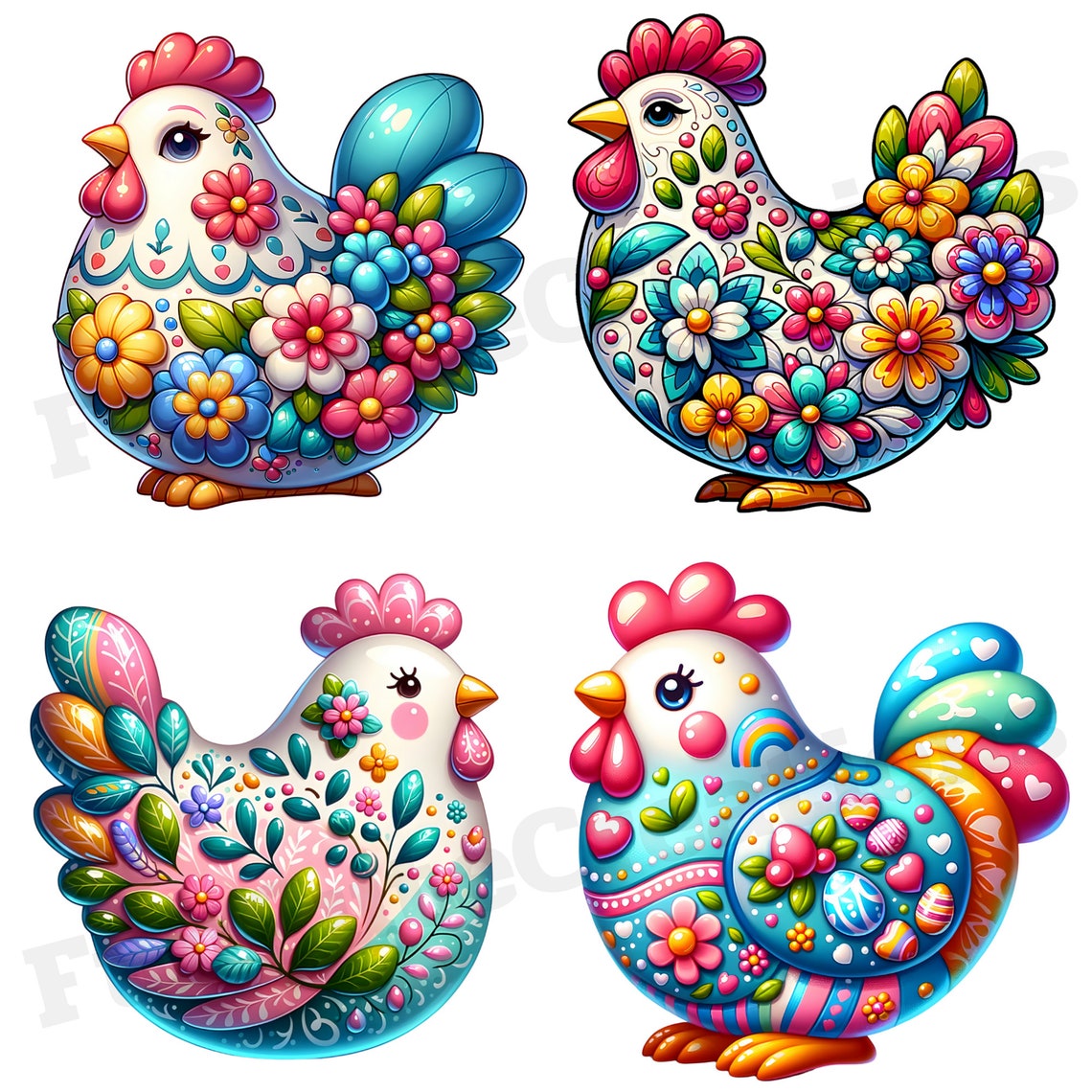 Easter Ceramic Chicken Clipart, Easter Clipart, Easter Chicken, Easter ...