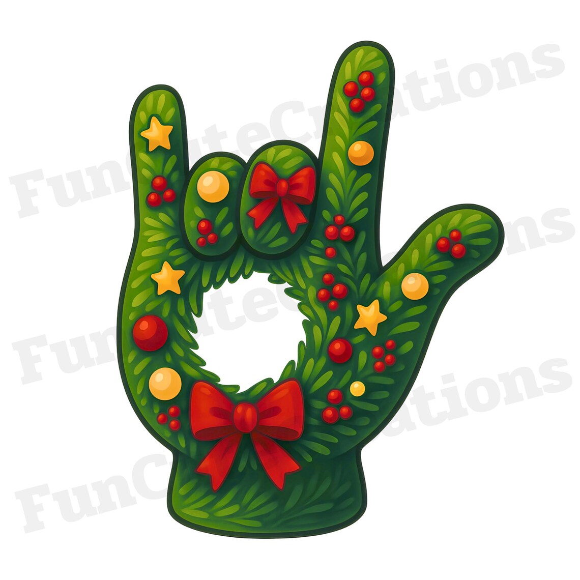 Christmas Wreath Hand Glove I Love You ASL PNG, Christmas Sign Language ...
