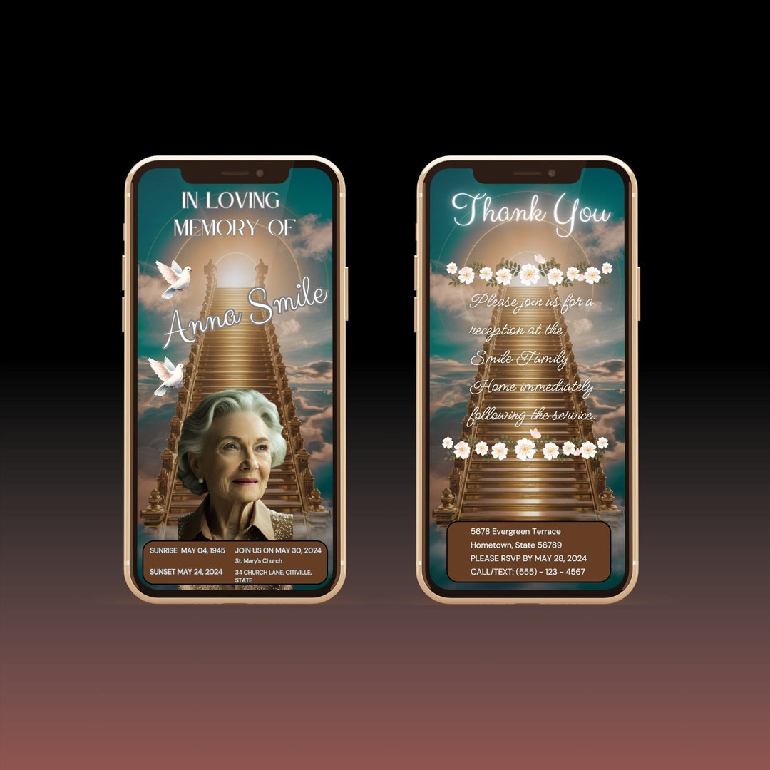 Gold Stairs Funeral Invitation, Digital Funeral Invitation, Digital ...