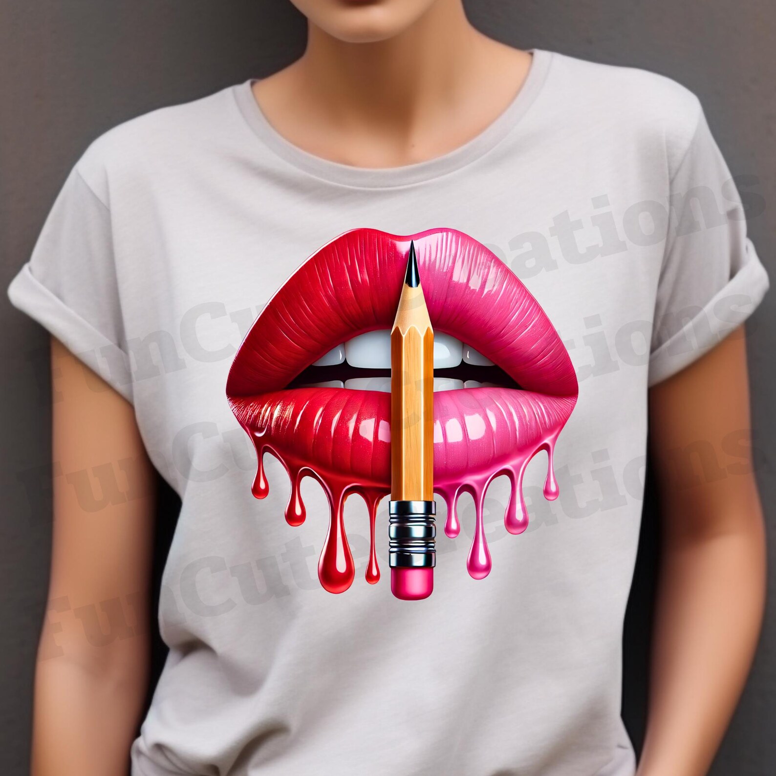 Pink Dripping Lips With Pencil PNG, Glossy Lips Clipart, Teacher Lips ...