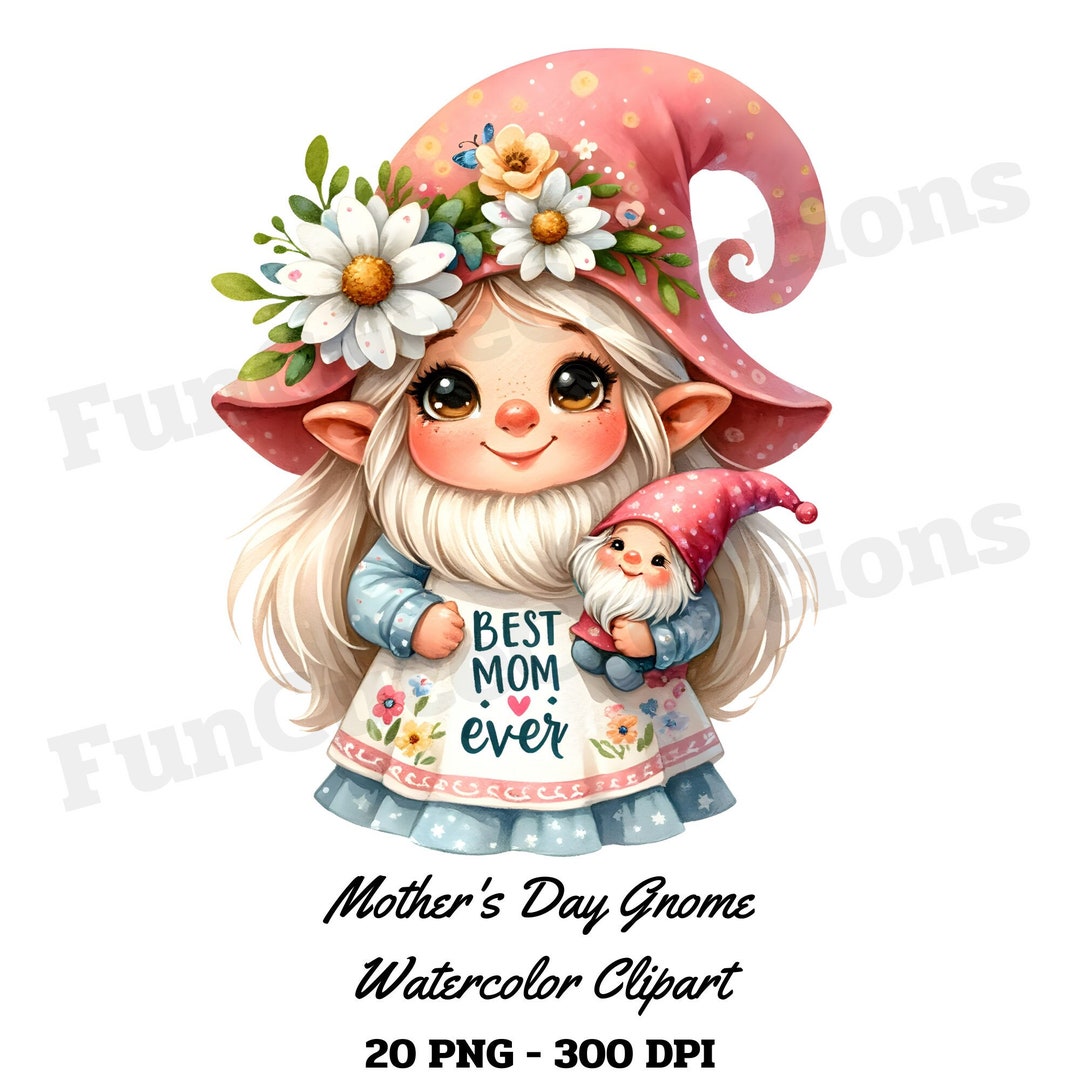 Mother's Day Gnome Watercolor Clipart Bundle, Mother's Day Clipart ...