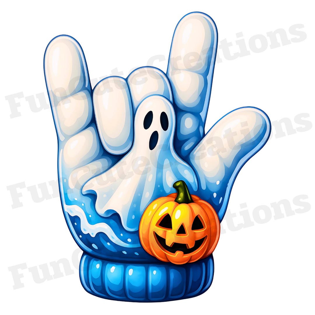 Halloween Ghost Hand Glove I Love You ASL PNG, Halloween Sign Language ...
