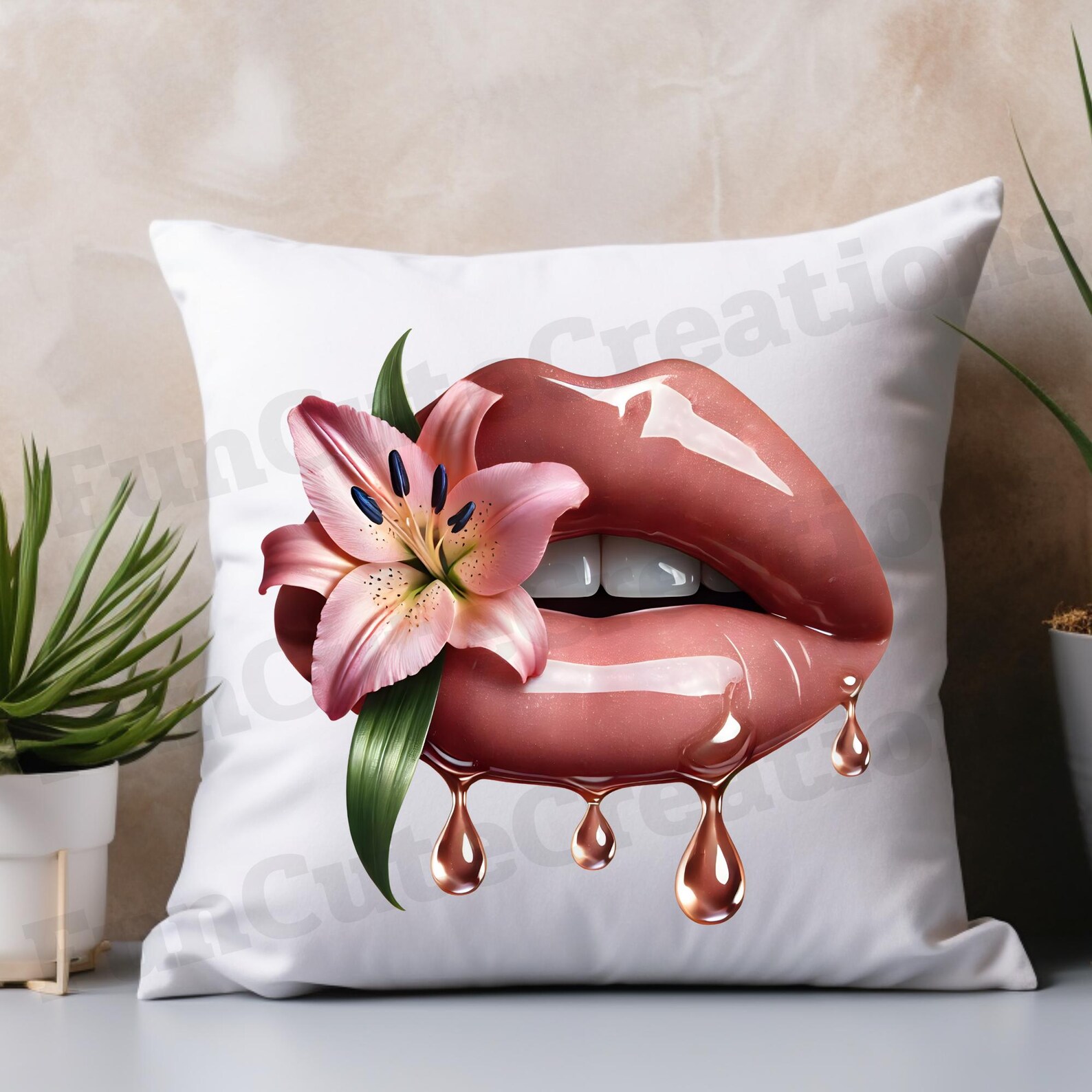 Dripping Lips With Pink Lily PNG, Pink Lily Lips Clipart, Floral Lips ...