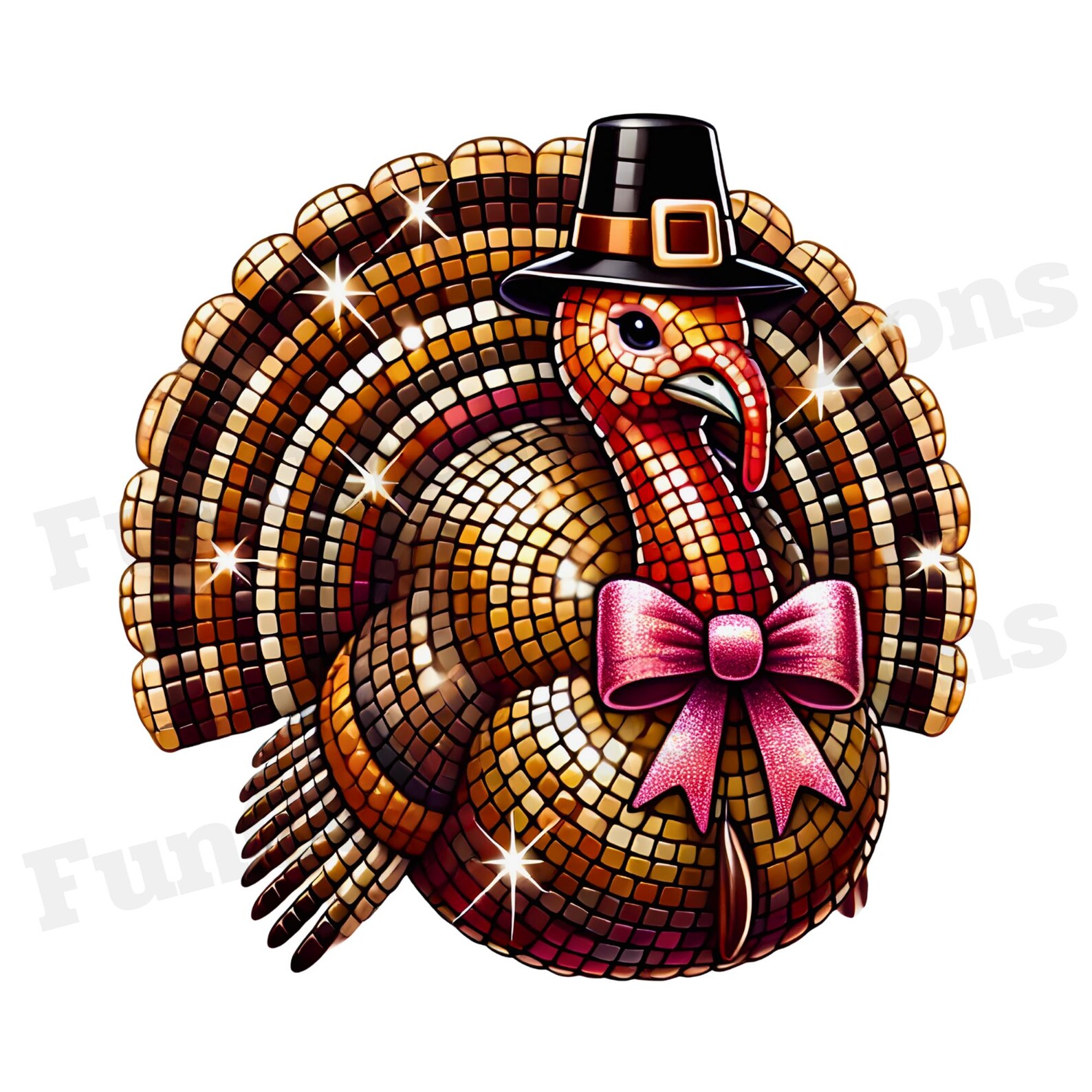 Thanksgiving Disco Turkey Clipart Set, Coquette Thanksgiving Turkey PNG ...
