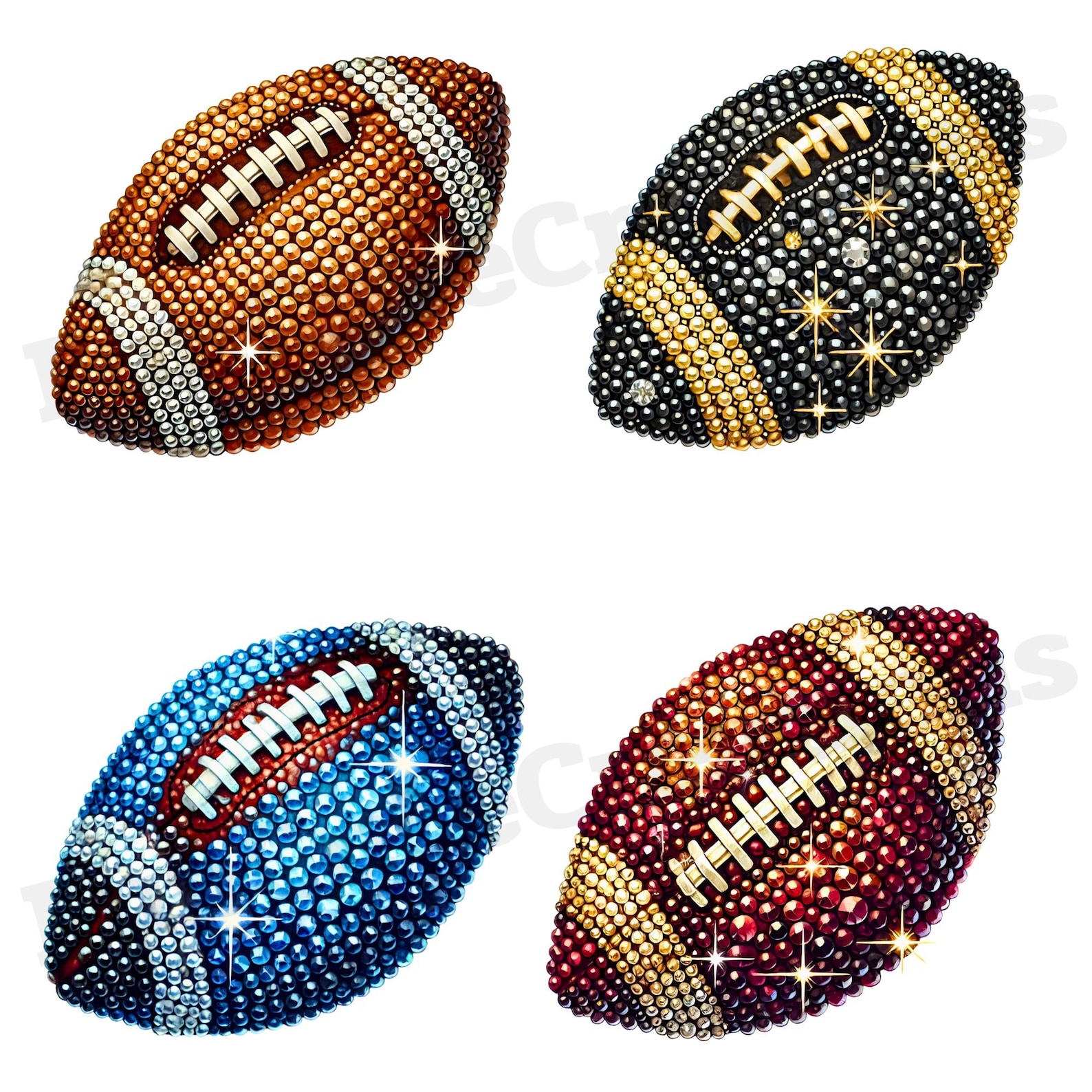 Rhinestone Football Clipart Set, Faux Rhinestone Football PNG, Disco ...