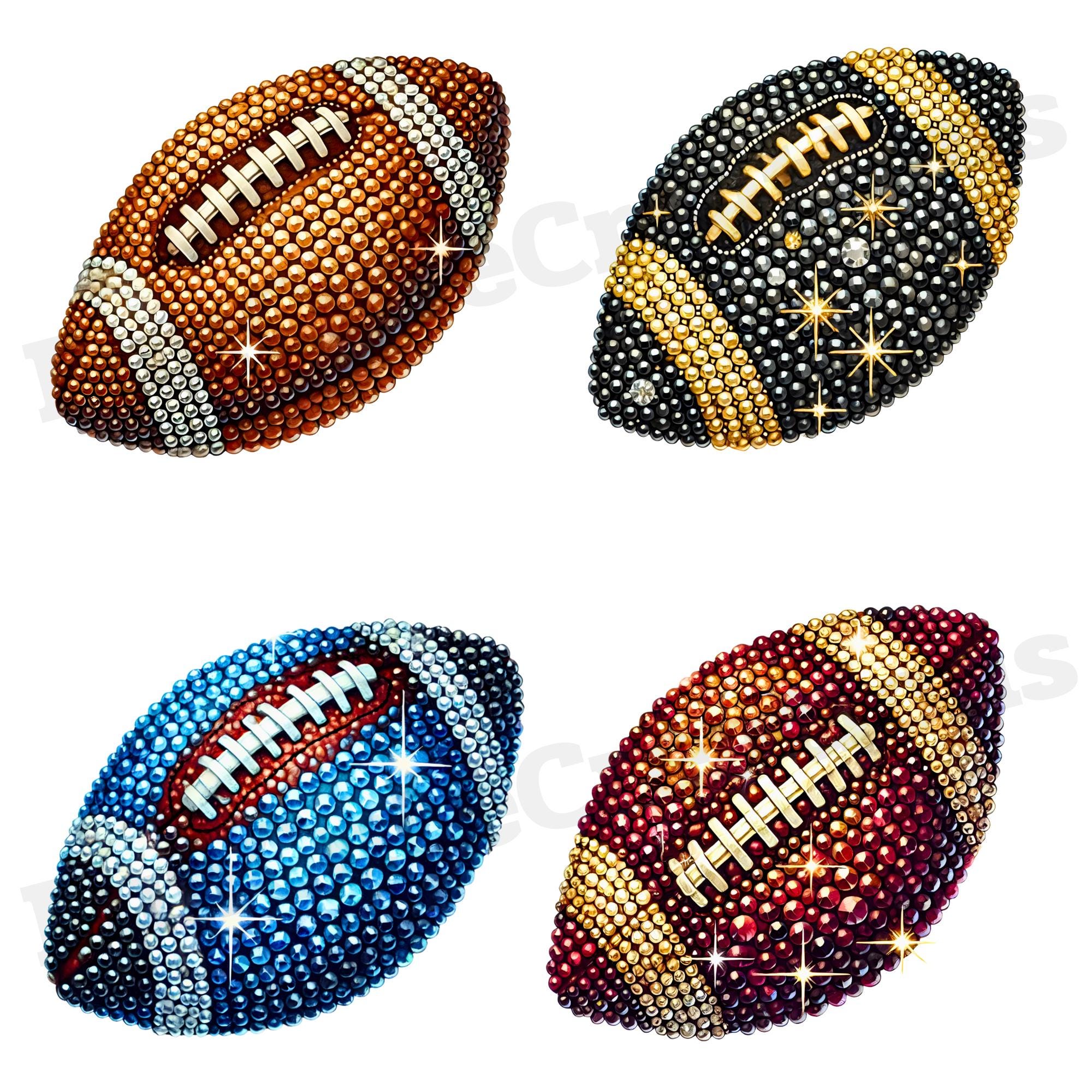 Rhinestone Football Clipart Set, Faux Rhinestone Football PNG, Disco ...