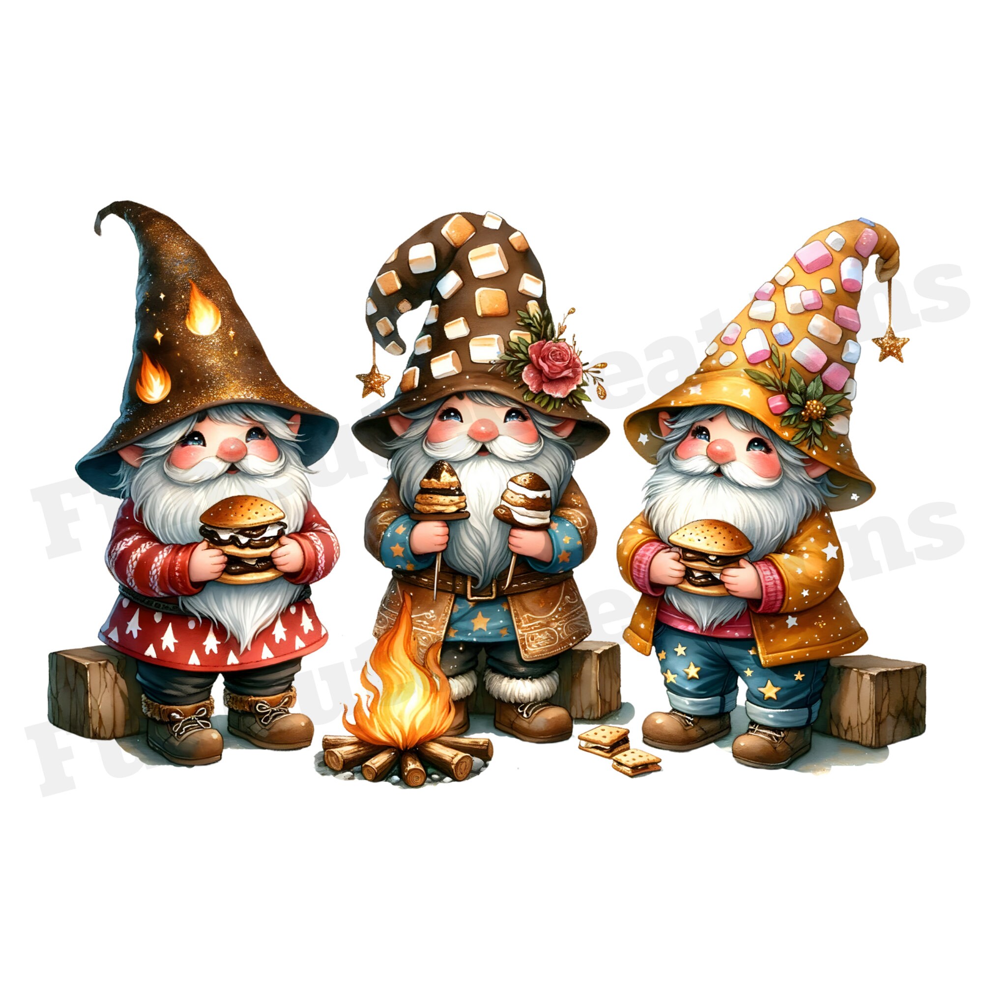 Smores Gnomes Clipart, Smores Clipart, Campfire Gnome Art, Camping Food ...