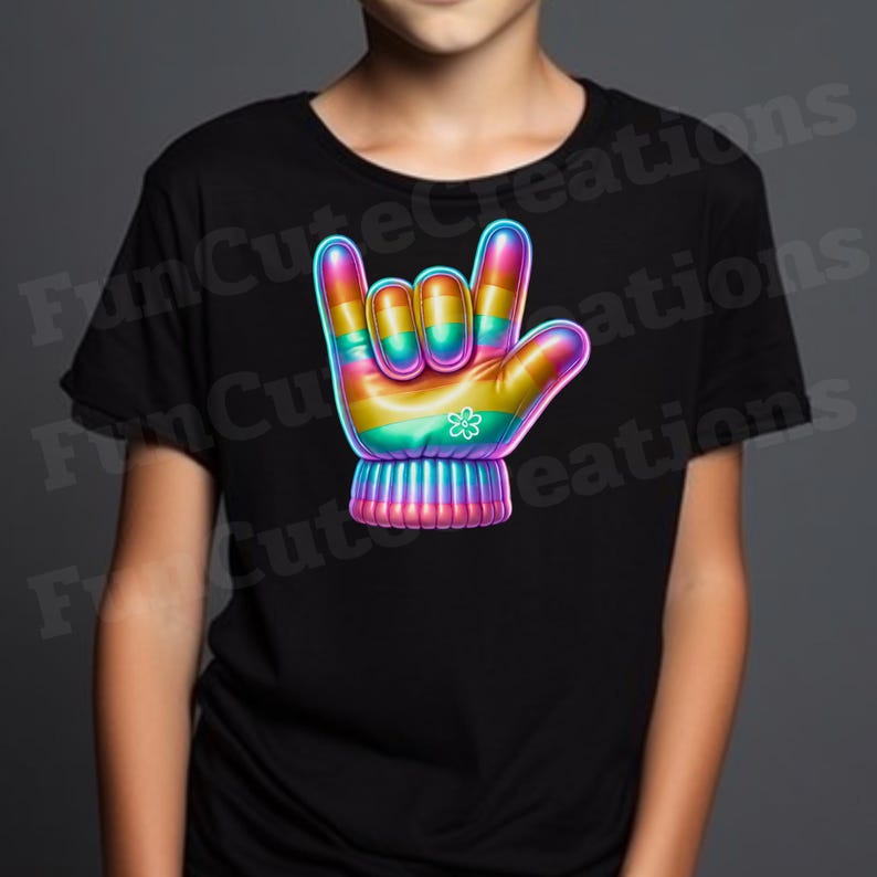 Neon Rainbow Hand Glove I Love You ASL PNG, Neon Sign Language PNG ...
