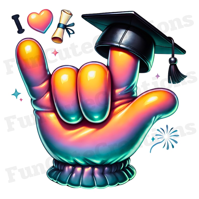 Graduation Cap Hand Glove I Love You ASL PNG, Graduation Cap and ...