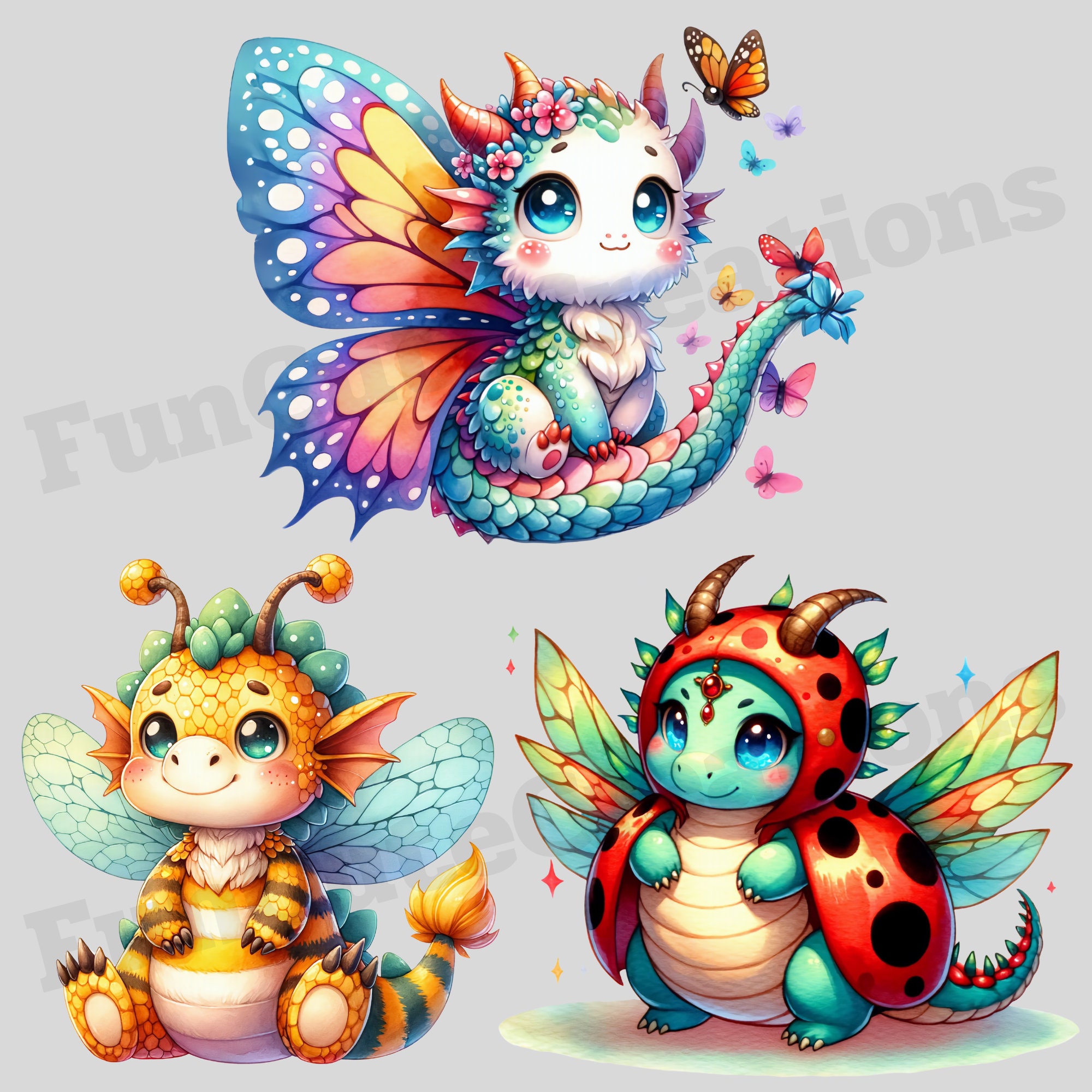 Cute Insect Dragon Watercolor Clipart, Whimsical Fantasy Art, Unique ...
