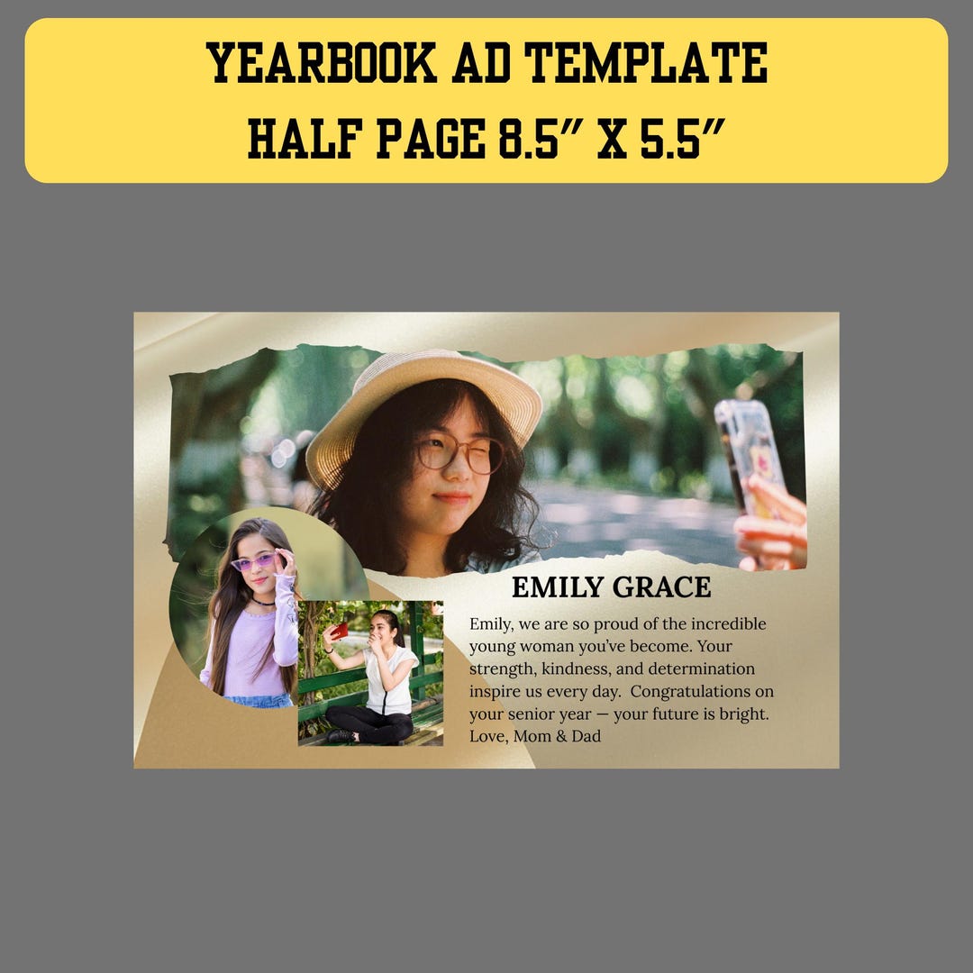 Gold Yearbook Ad Template Half Page, Magazine-style Torn Paper Collage ...