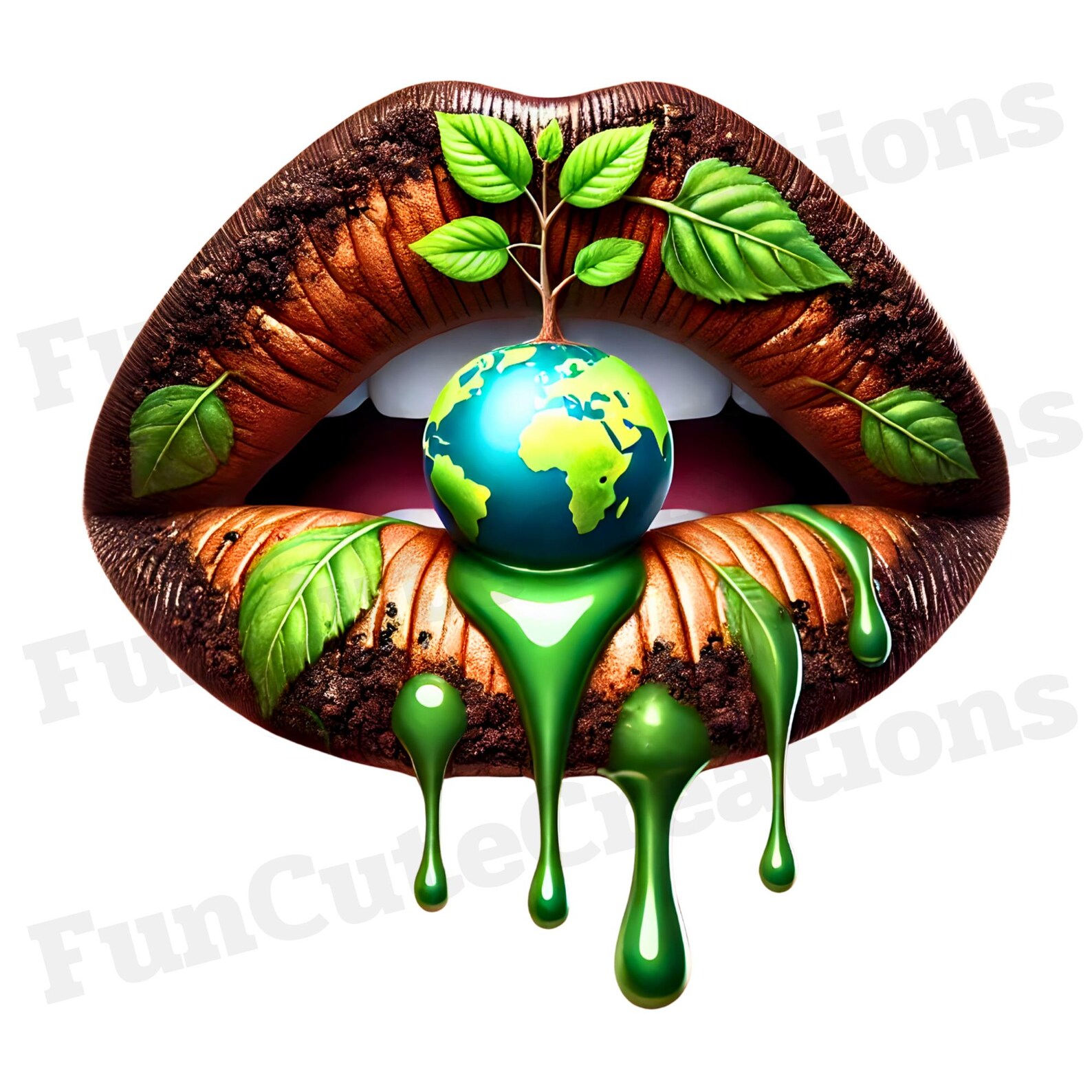 Earth Day Dripping Lips PNG, Eco-friendly Lips PNG, Save the Planet ...