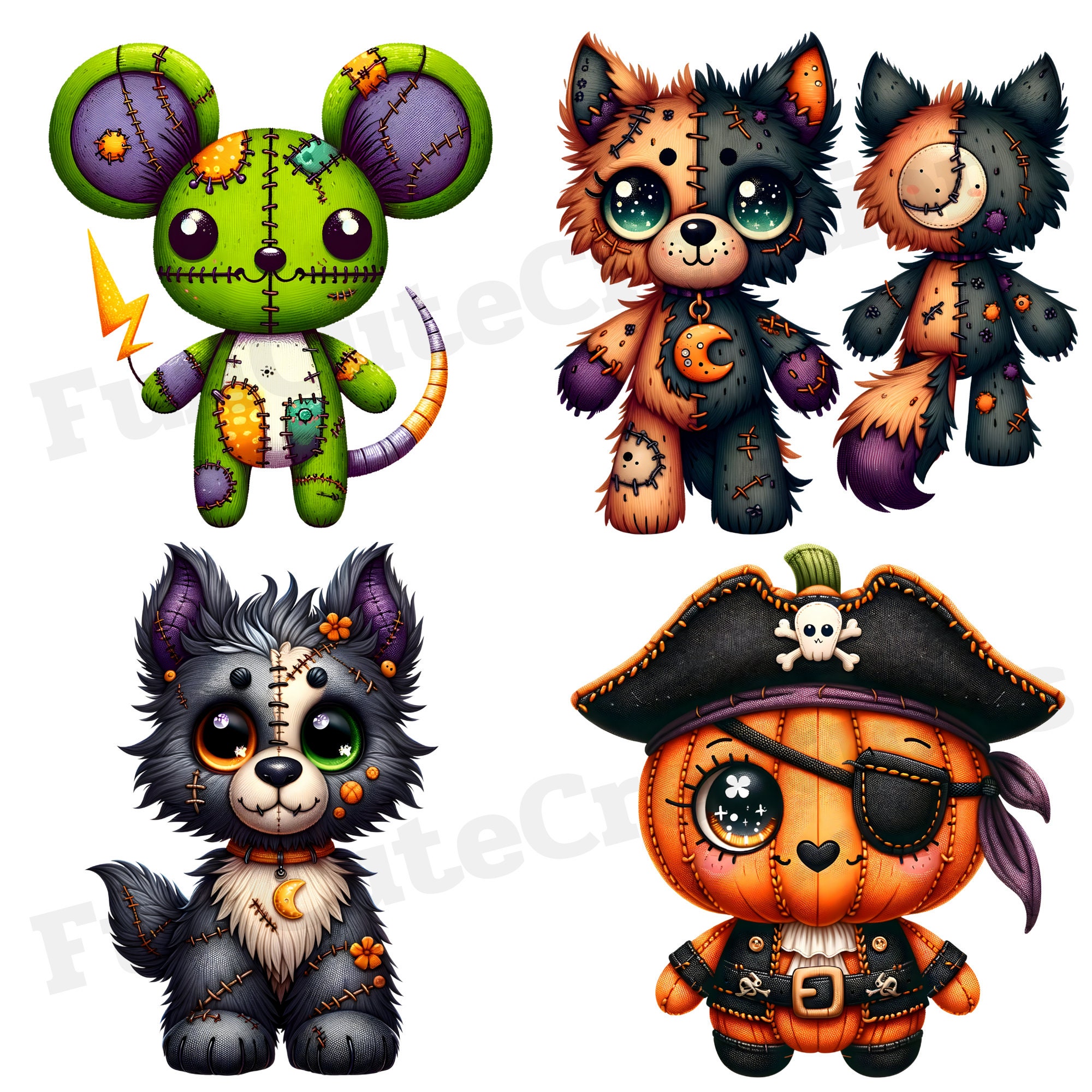 Halloween Stitched Dolls Clipart, Halloween Dolls PNG, Spooky Dolls ...