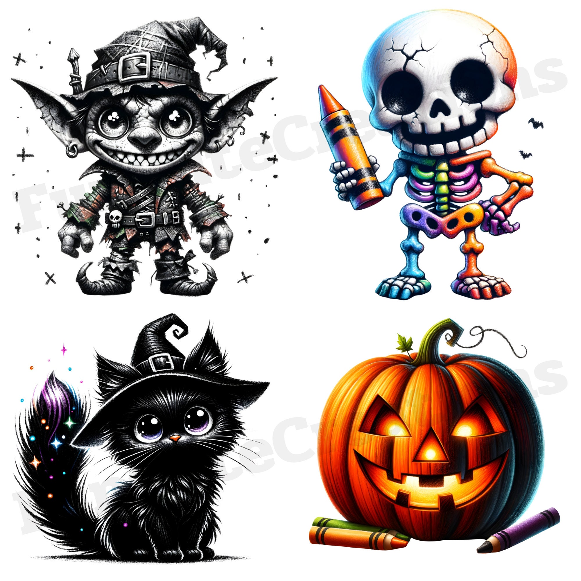 Crayon Halloween Clipart, Cute Halloween Clipart, Scrapbooking, Card ...