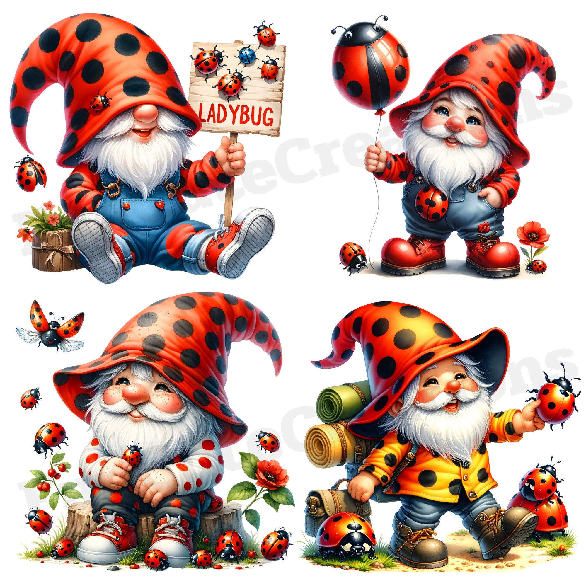 Ladybug Gnome Clipart, Ladybug Clipart, Spring Gnomes, Summer Gnomes ...