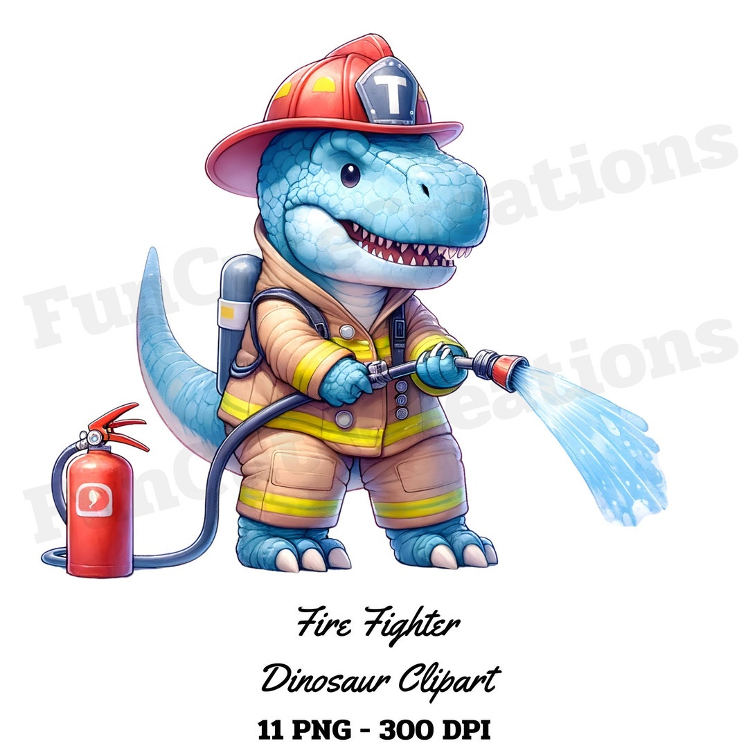 Fire Fighter Dinosaur Clipart, Firefighter Clipart, Fireman Dino PNG, Dinosaur PNG, With ...
