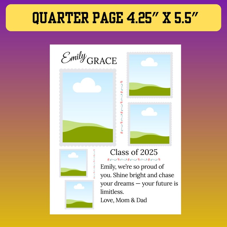 Yearbook Ad Template Small Flowers Border Quarter Page, Floral Yearbook ...