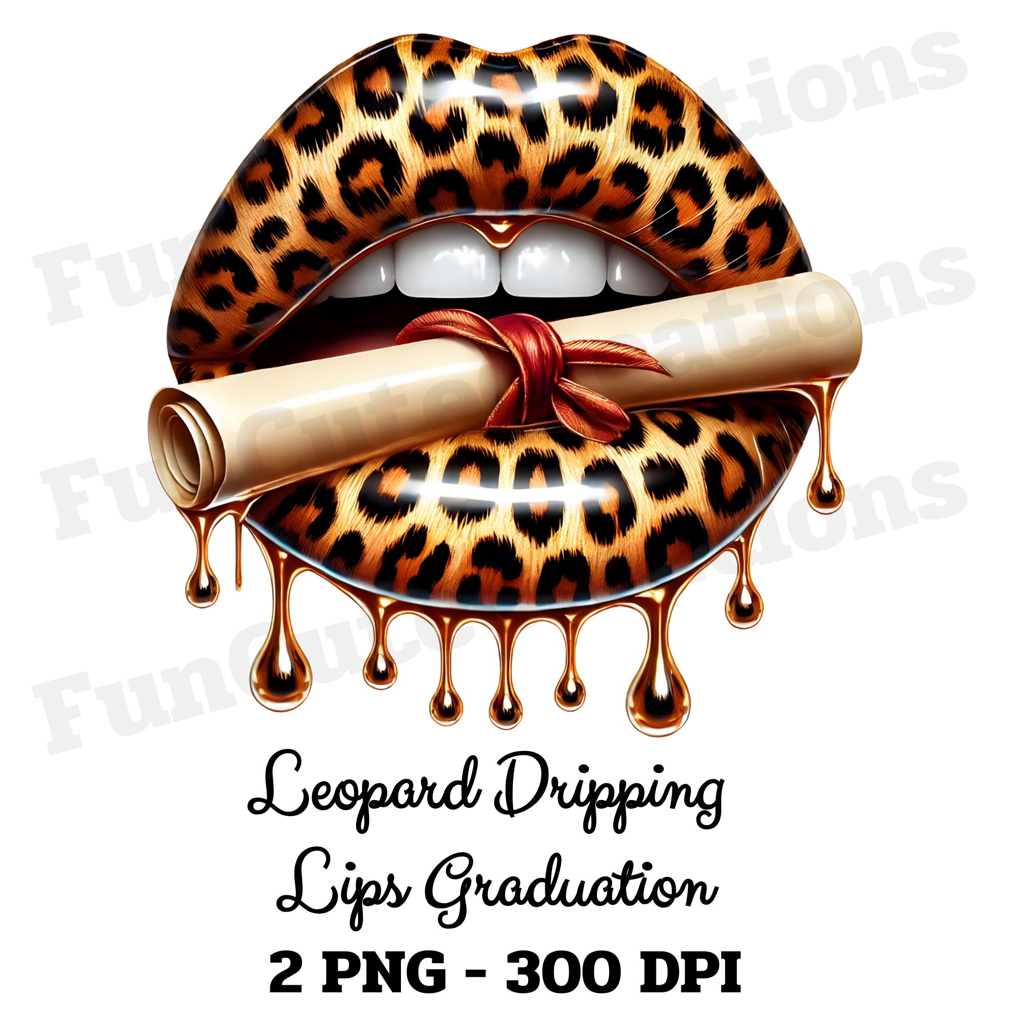 Leopard Dripping Lips Graduation PNG, Graduation Lips Clipart, Leopard ...