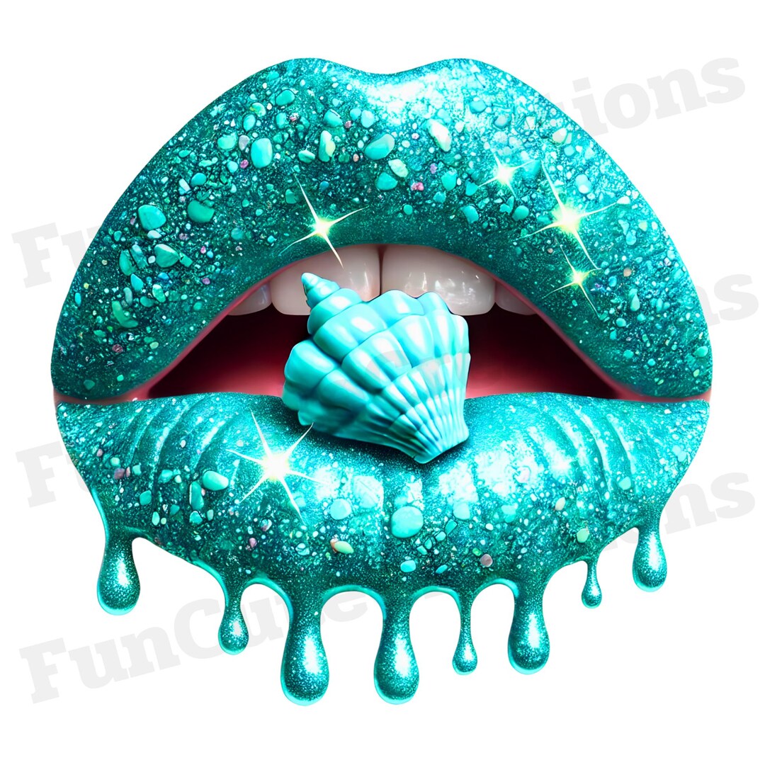 Turquoise Dripping Lips With Seashell PNG, Seashell Lips PNG, Ocean ...