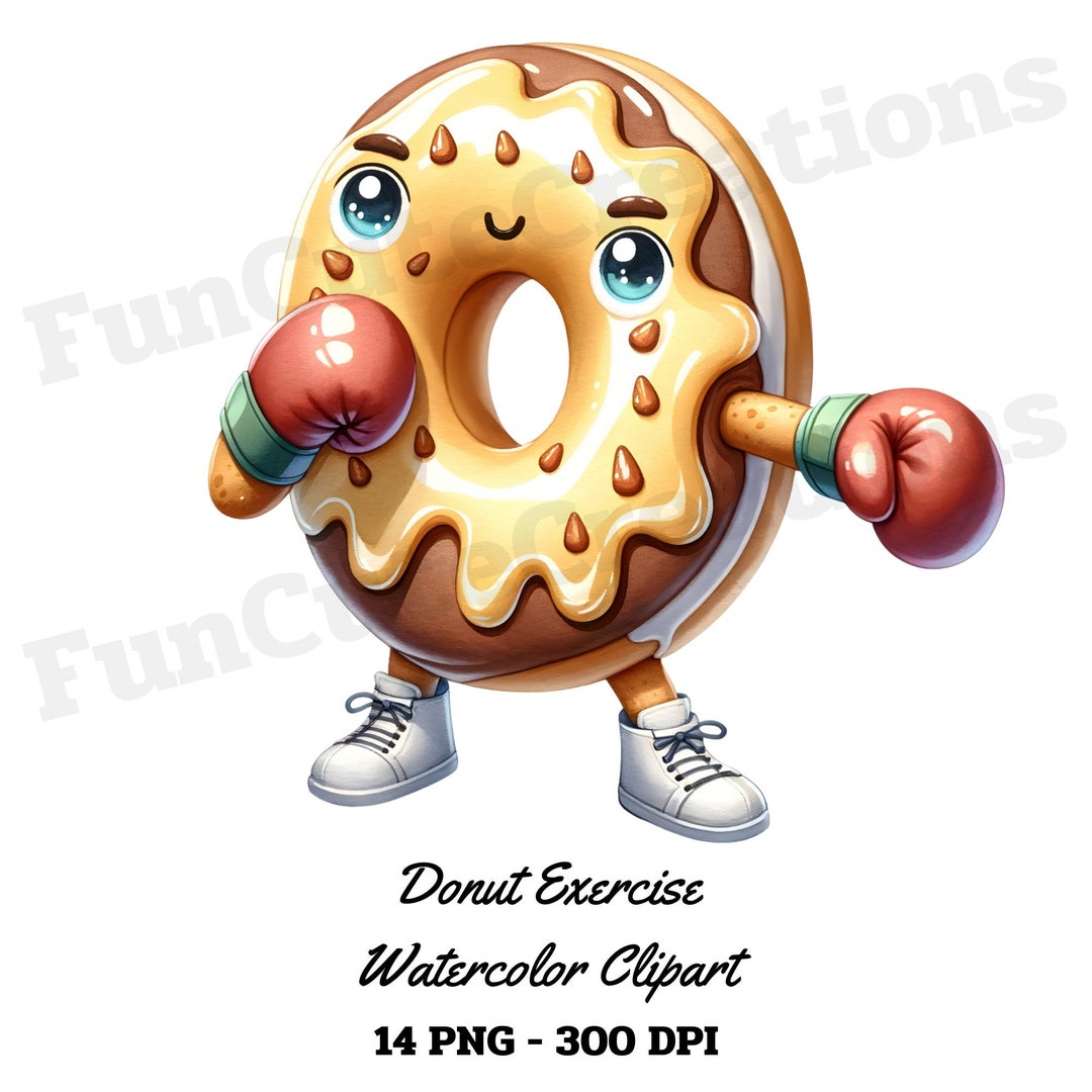 Donut Exercise Watercolor Clipart Bundle, Workout Donut, Cute Donut ...