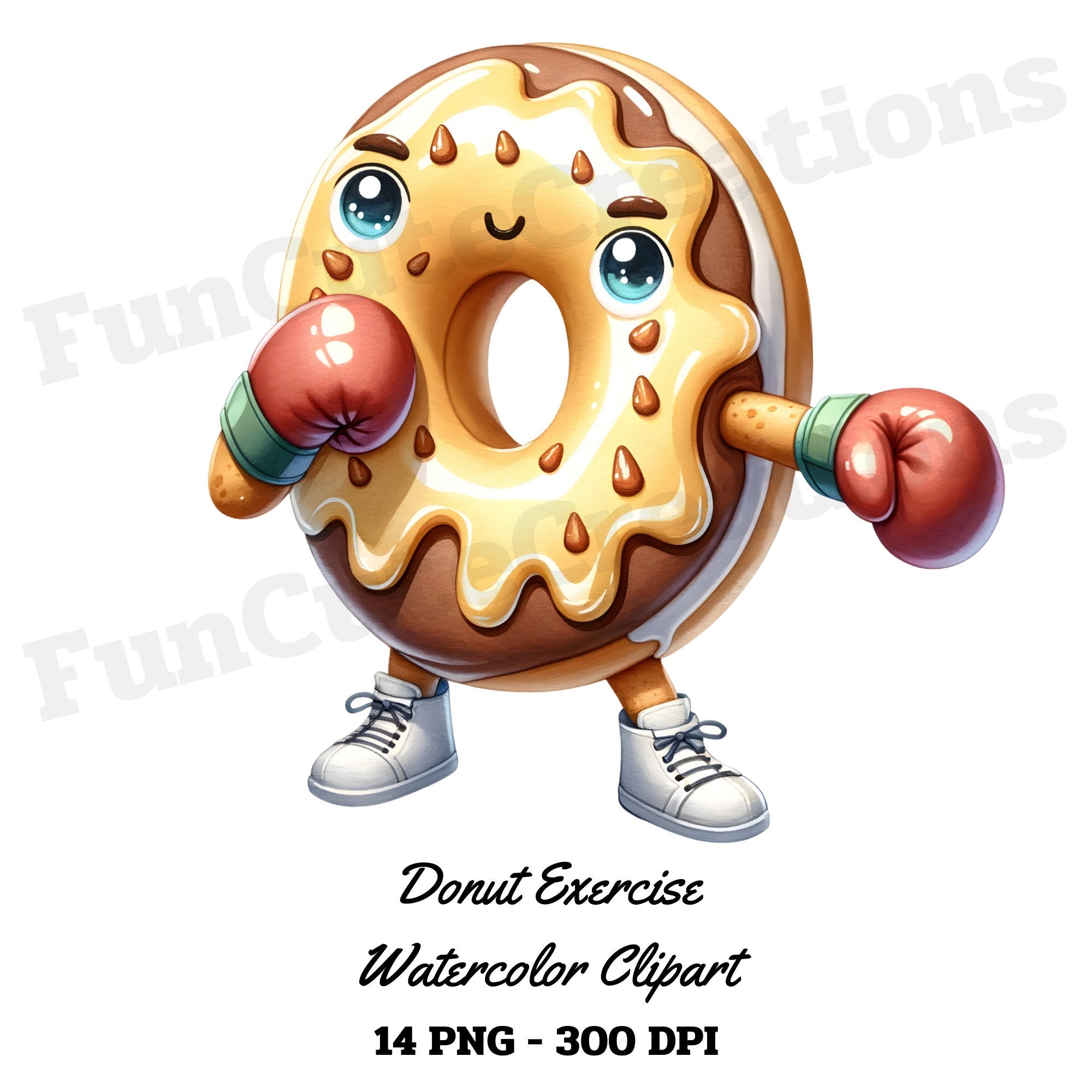 Donut Exercise Watercolor Clipart Bundle, Workout Donut, Cute Donut ...