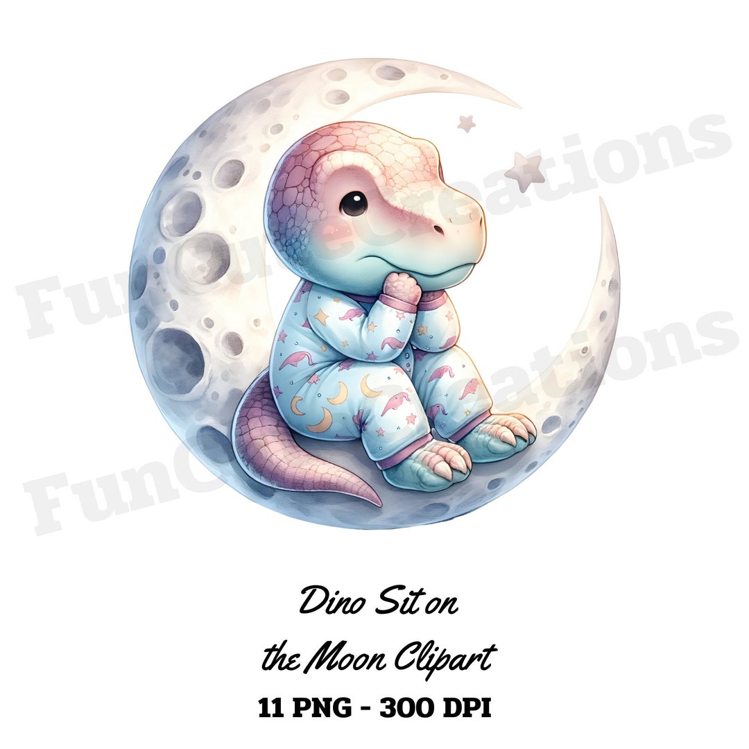 Dino Sit on the Moon Clipart, Moon Clipart, Dinosaur Moon Clipart ...