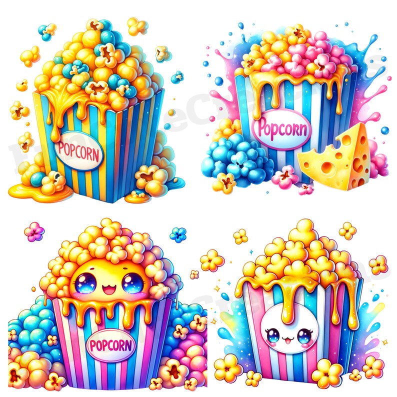 Popcorn Clipart, Popcorn PNG, Snack Clipart, Kawaii Popcorn Clipart ...