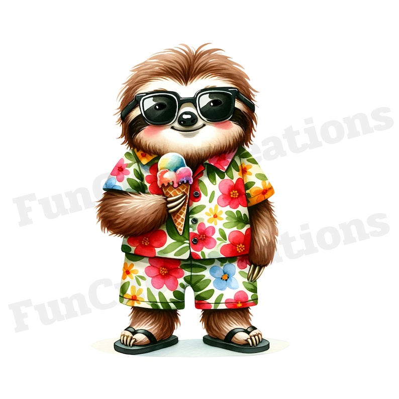 Summer Sloth Clipart, Cute Sloth Clipart, Beach Clipart, Summer Clipart ...