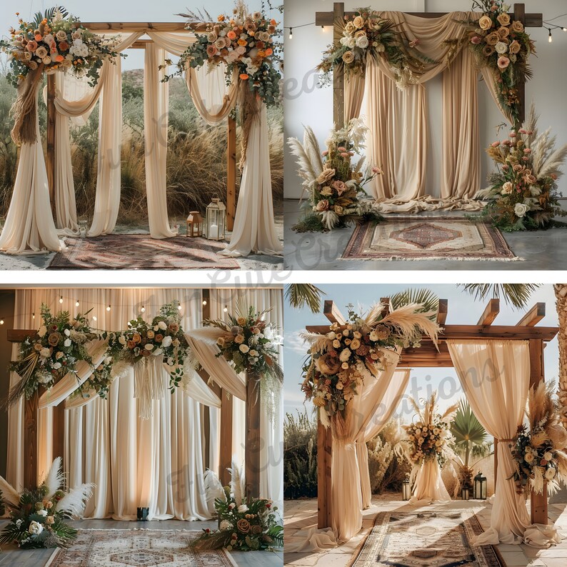 Boho Floral Backdrop, Wedding Boho Floral Backdrop, Bohemian Floral ...