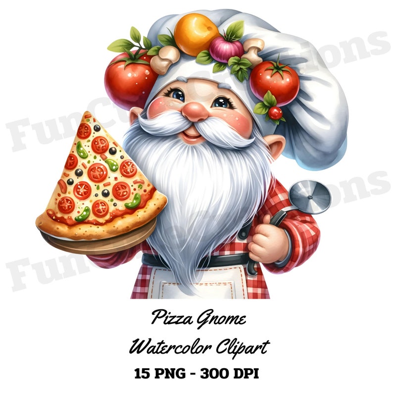 Pizza Gnome Watercolor Clipart Bundle, Chef Gnome Artwork, Pizza Lovers ...
