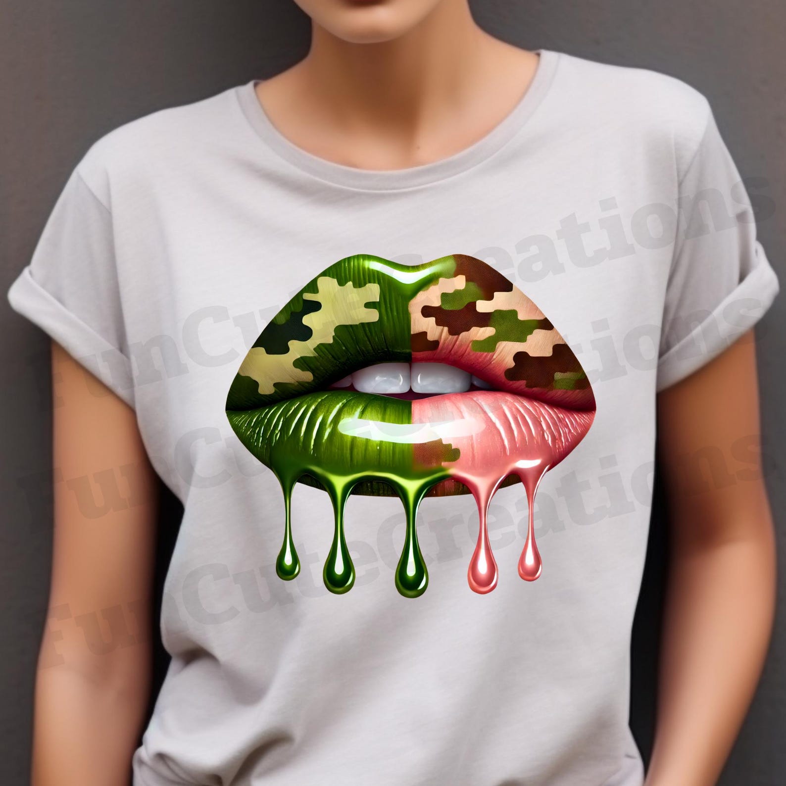 Camouflage Lips PNG, Military Green and Pink Dripping Lips, Camo ...