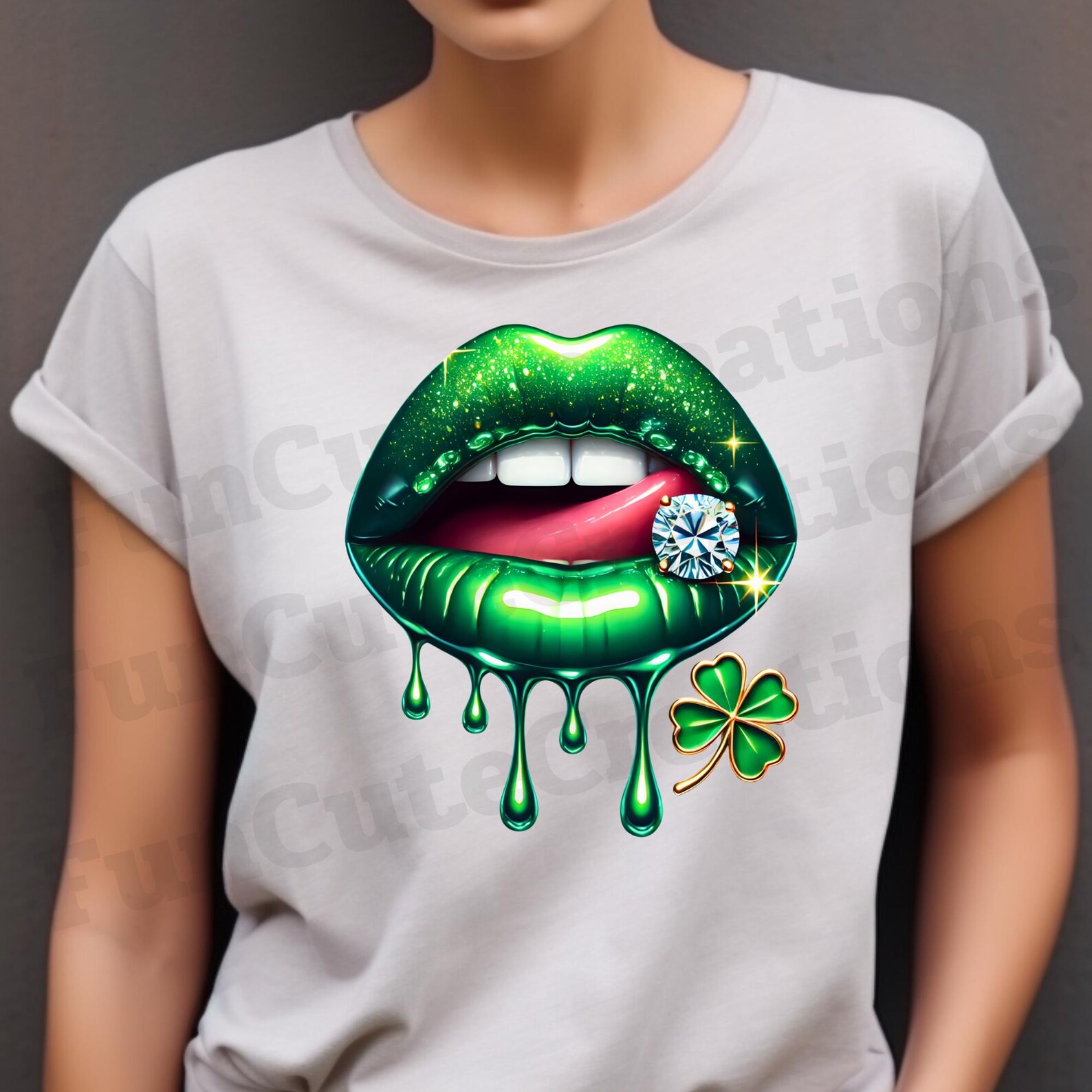 Green Dripping Lips With Clover PNG, St. Patrick’s Day PNG, Shamrock ...