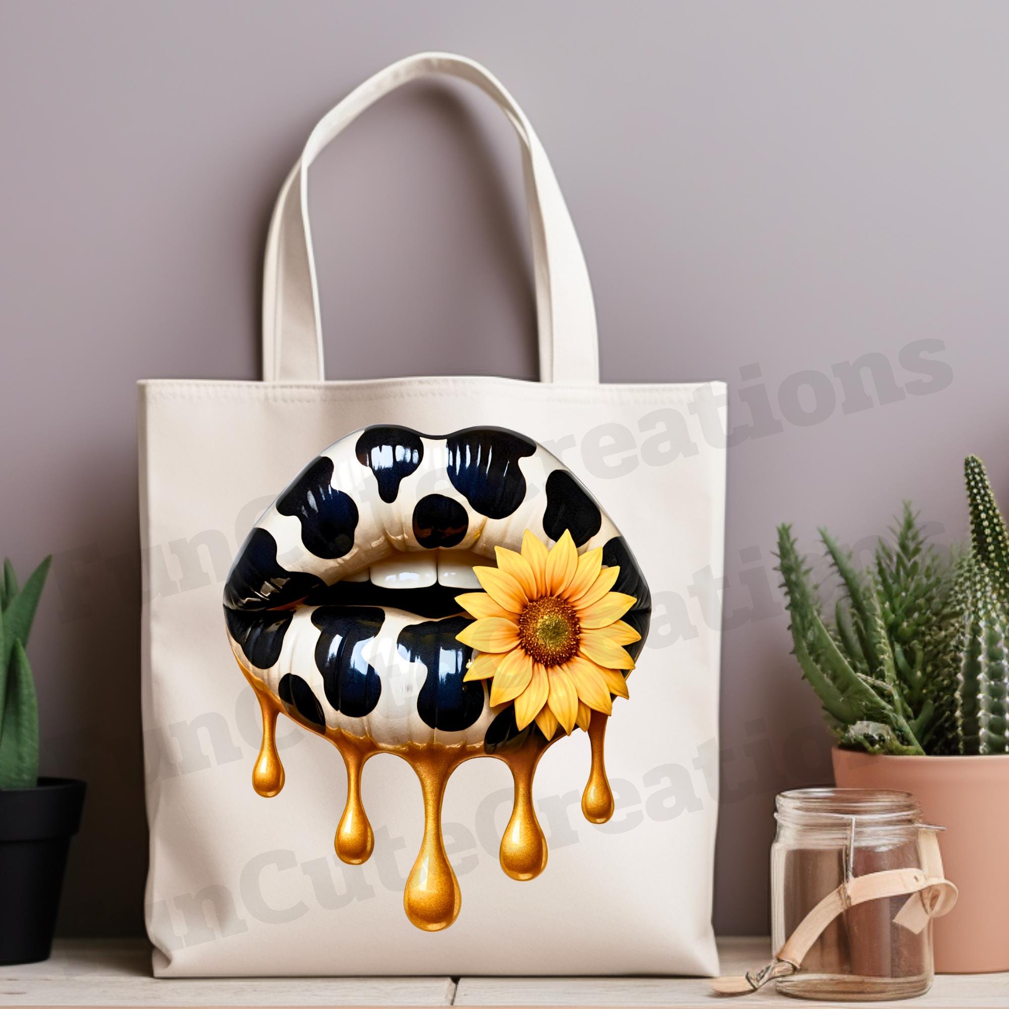 Cow Dripping Lips With Sunflower PNG, Rustic Country Lips PNG, Cow ...
