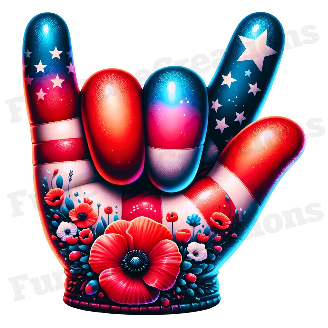Patriotic Hand Glove I Love You ASL PNG, American Flag Hand Sign ...