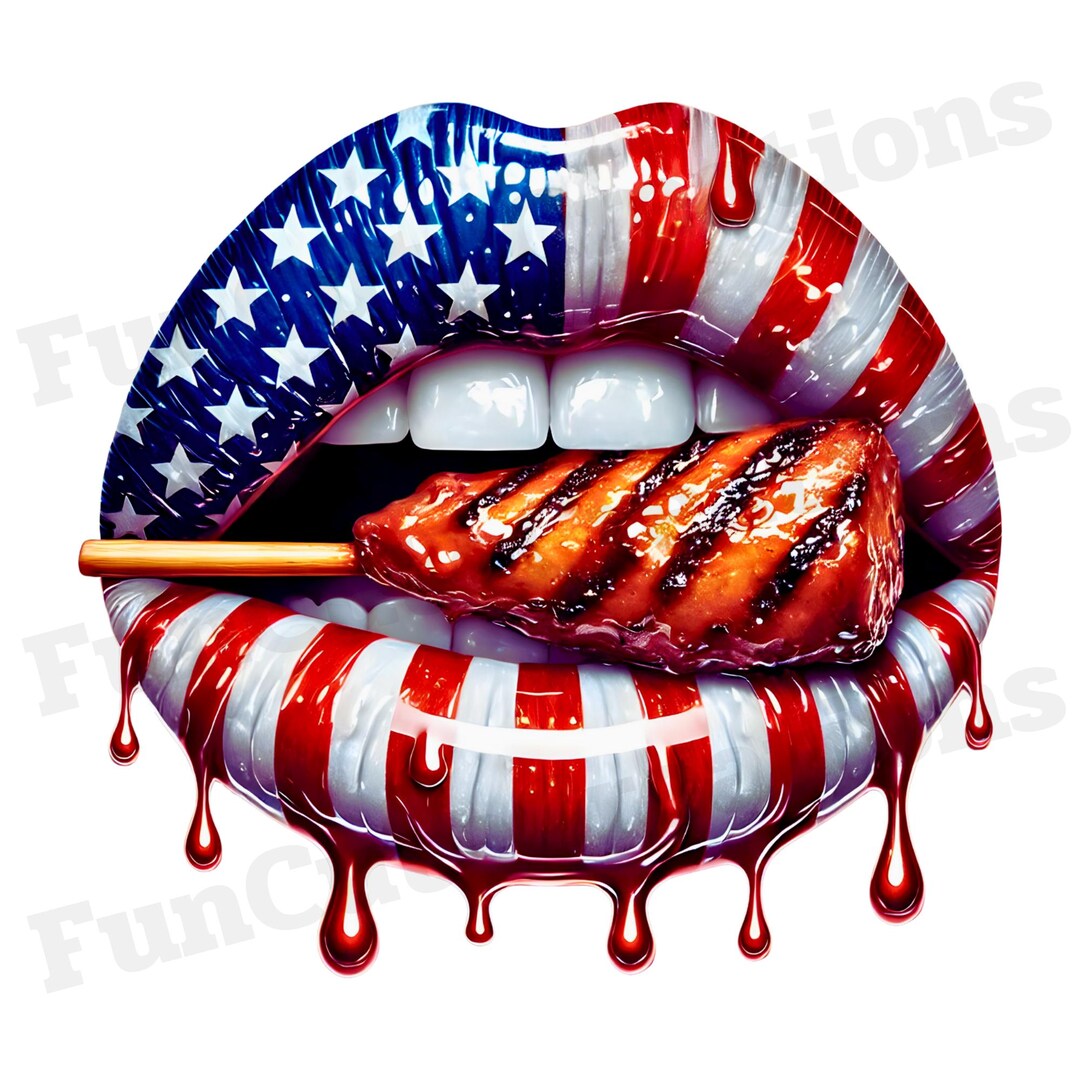 4th of July BBQ Dripping Lips PNG, Patriotic Lips PNG, American Flag ...