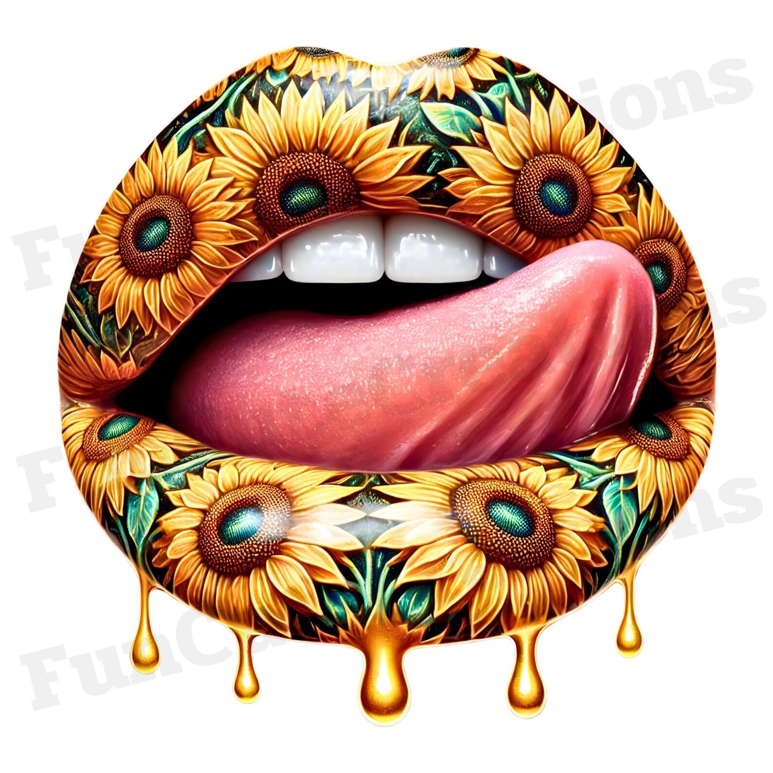 Dripping Lips With Sunflowers PNG, Sunflower Lips Clipart, Floral Lips ...