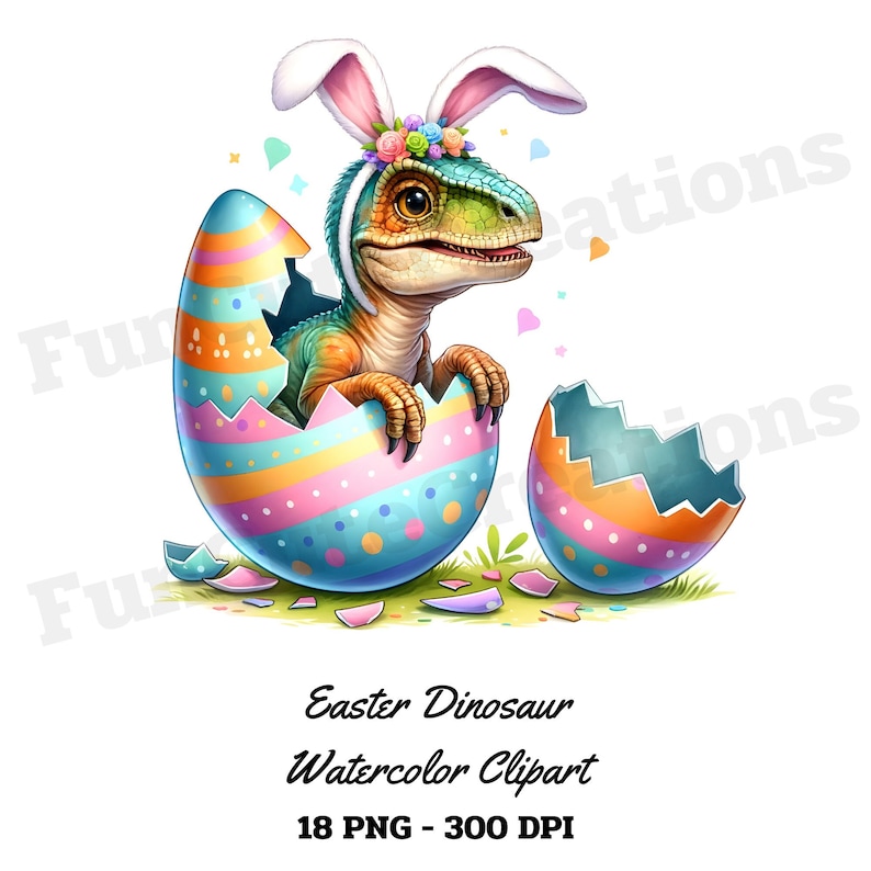 Easter Dinosaur Watercolor Clipart Bundle, Dinosaur Easter PNG, Dino ...