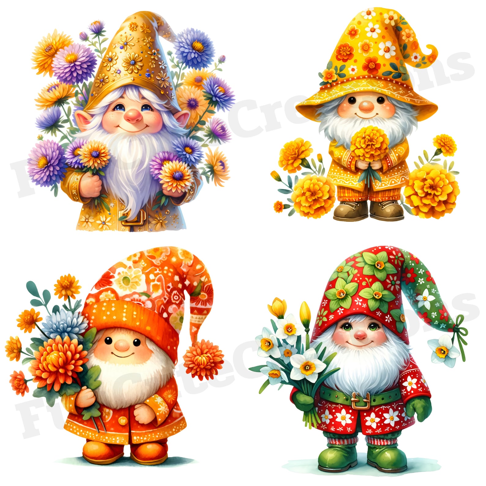 Birth Month Flower Gnome Clipart, Floral Gnome PNG, Birthday Gnomes ...