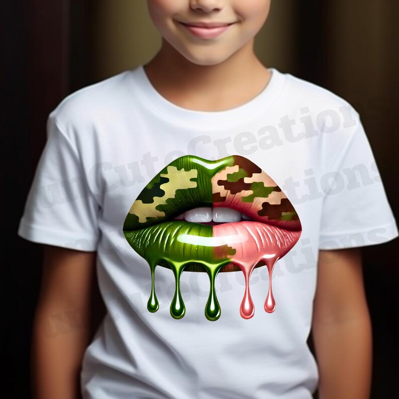 Camouflage Lips PNG, Military Green and Pink Dripping Lips, Camo ...