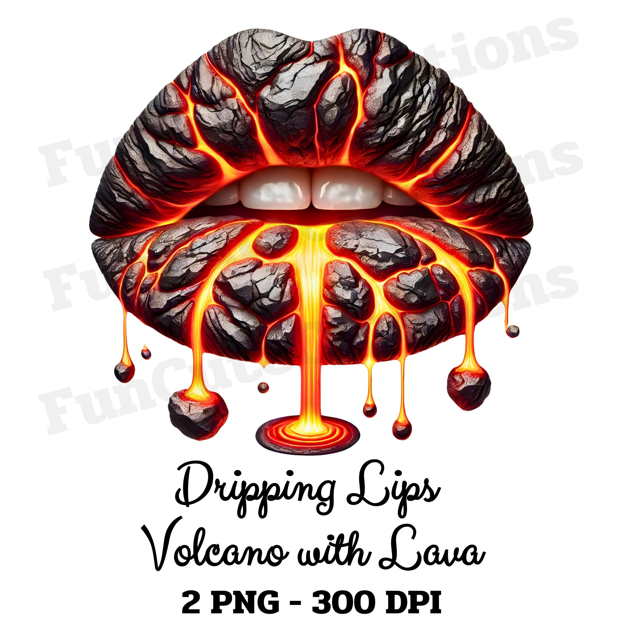 Dripping Lips Volcano With Lava PNG, Volcano Lips Clipart, Fiery Lips ...
