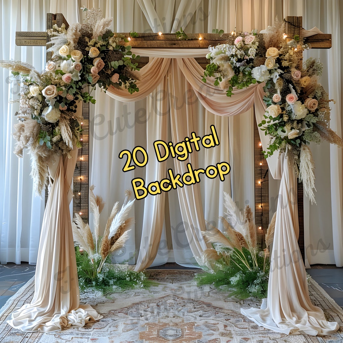 Boho Floral Backdrop, Wedding Boho Floral Backdrop, Bohemian Floral ...