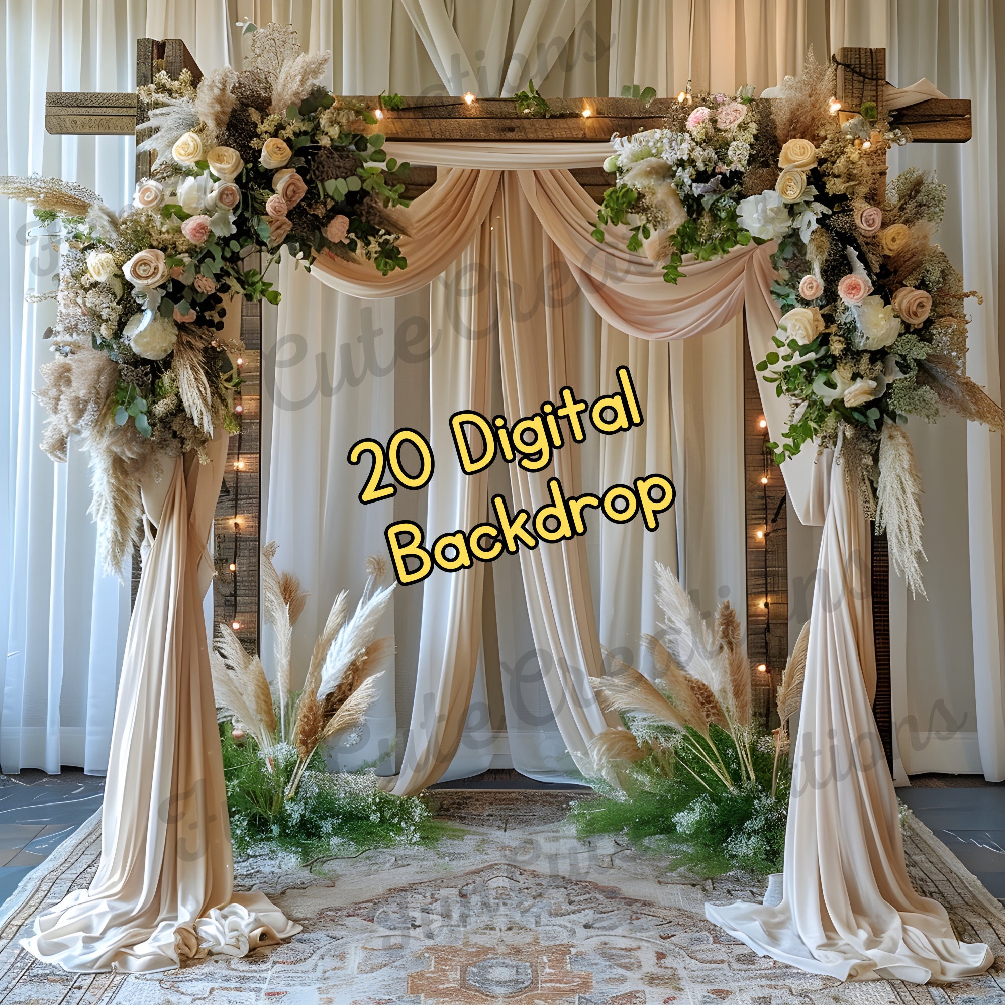 Boho Floral Backdrop, Wedding Boho Floral Backdrop, Bohemian Floral ...