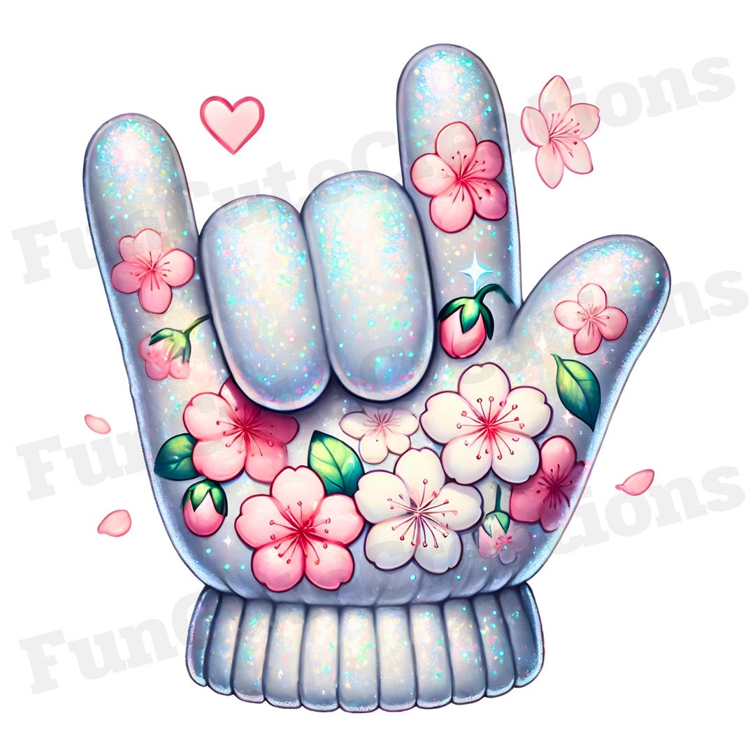 Cherry Blossoms Hand Glove I Love You ASL PNG, Cherry Blossom Clipart ...