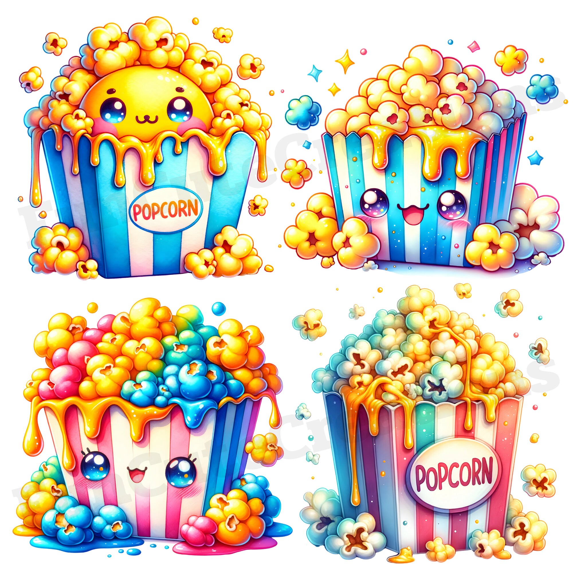 Popcorn Clipart, Popcorn PNG, Snack Clipart, Kawaii Popcorn Clipart ...
