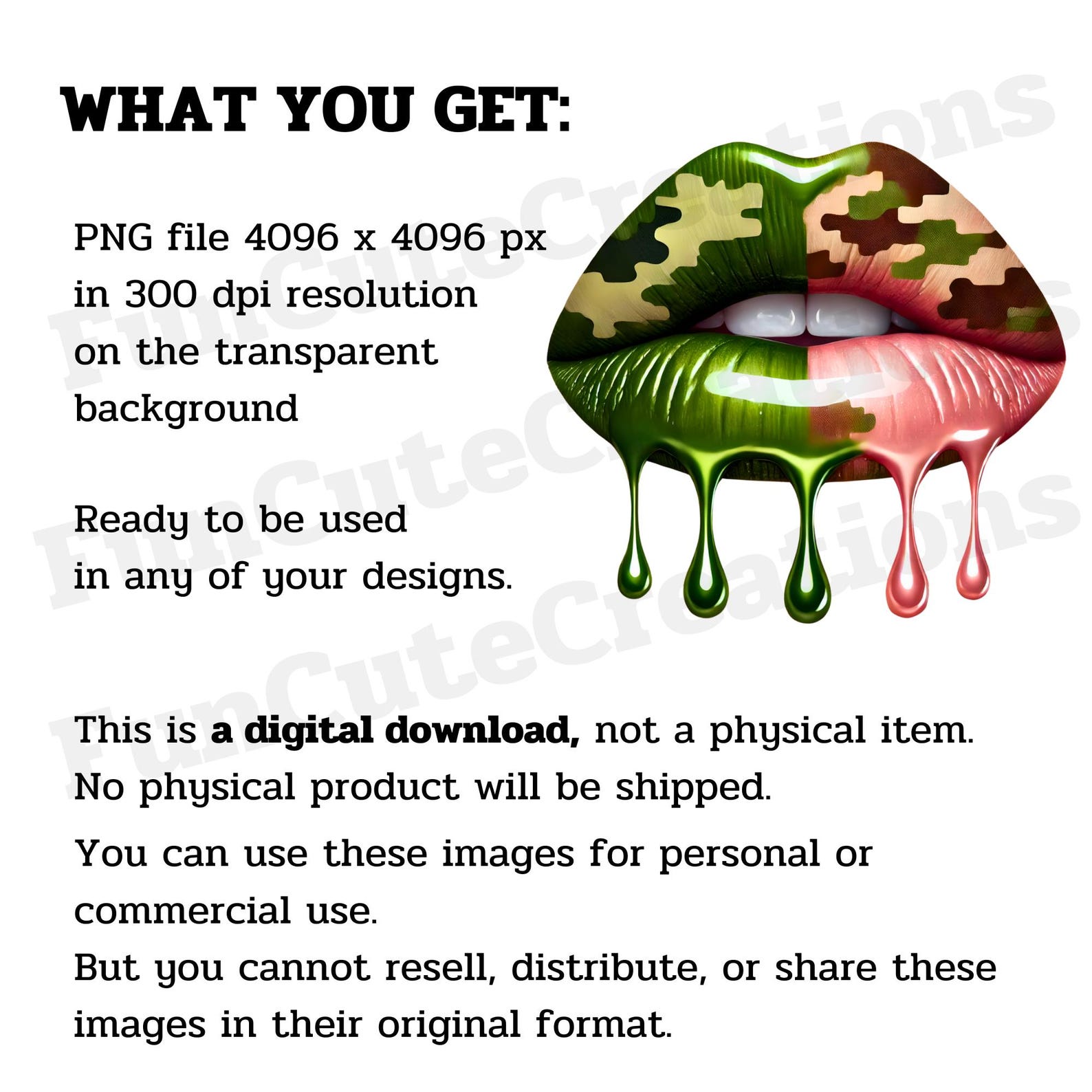 Camouflage Lips PNG, Military Green and Pink Dripping Lips, Camo ...